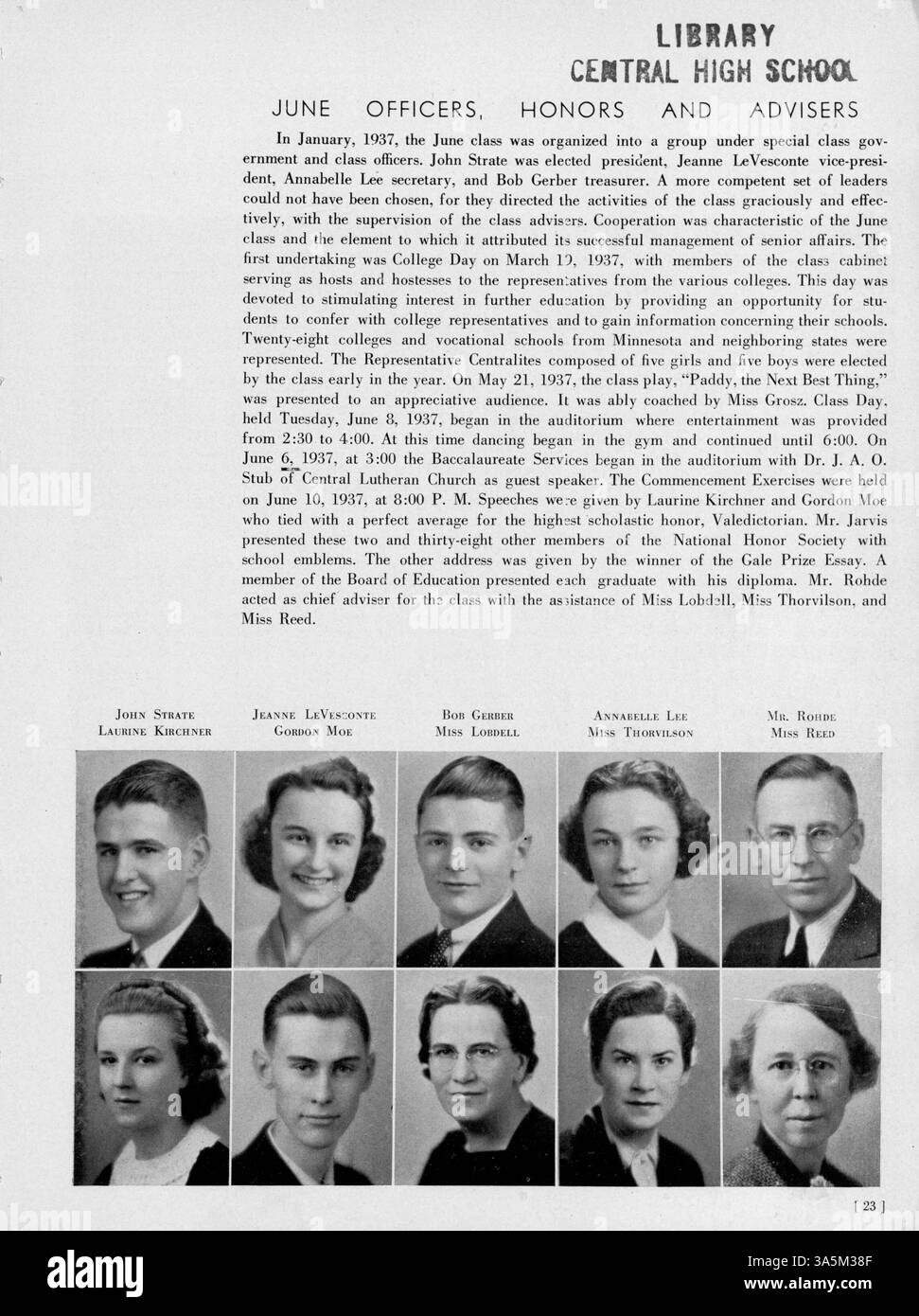 Yearbook from 1937 documents the key events hi-res stock photography ...