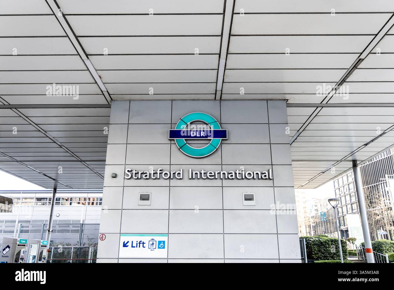 DLR sign at Stratford International Station, Stratford, London, England ...