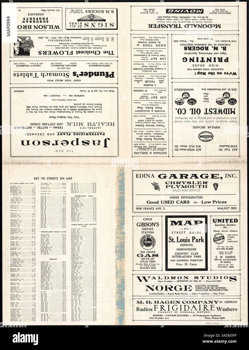 This map from the St. Louis Park Directory shows the roads, railways ...