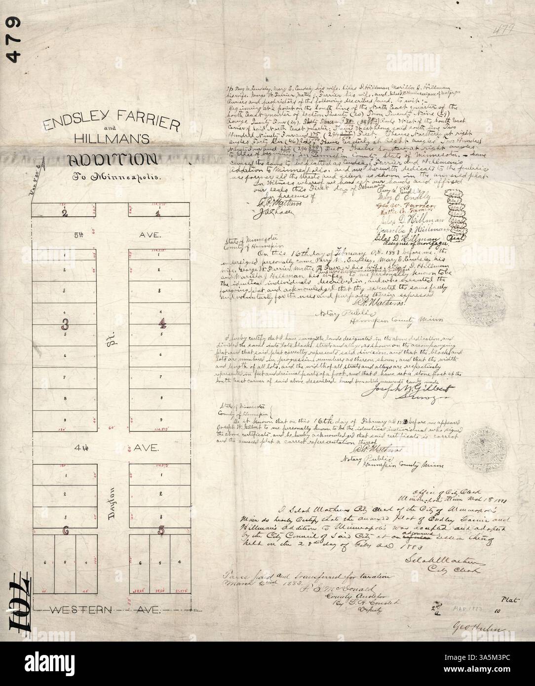 A map of Endsley Farrier and Hillman’s Addition to Minneapolis, showing ...