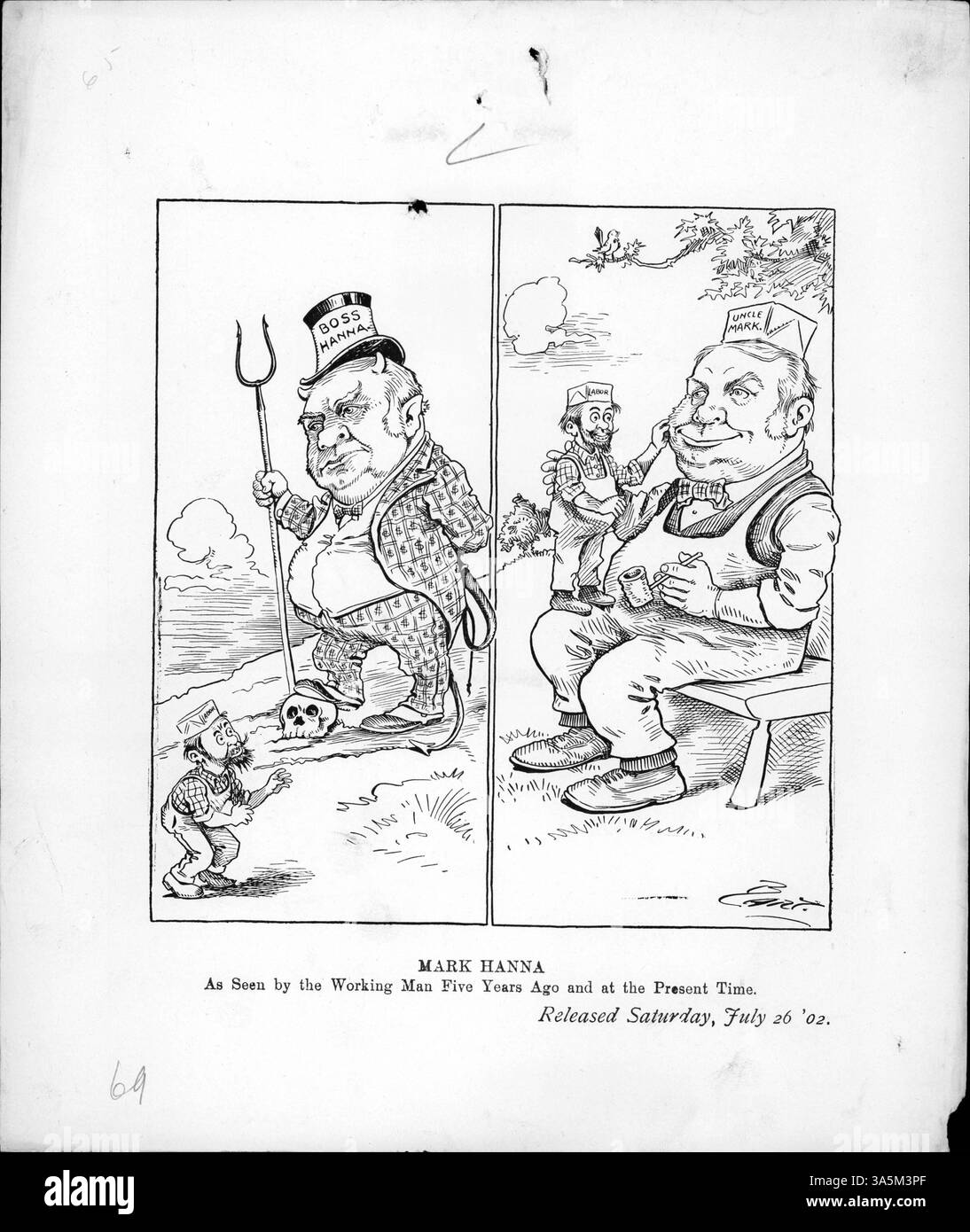 A political cartoon depicts Mark Hanna, once seen as a wealthy ...