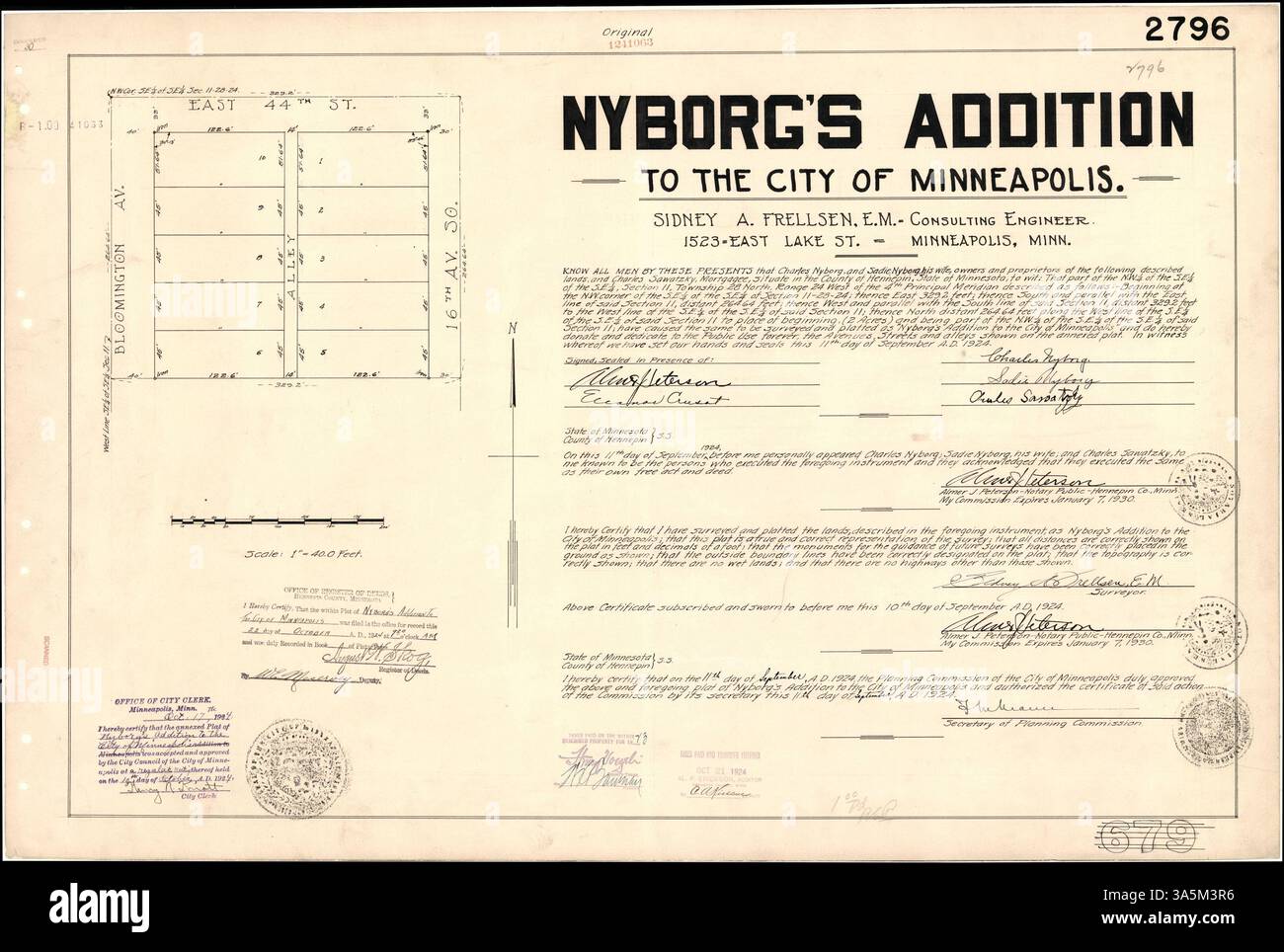 A map showcasing Nyborg's Addition to the City of Minneapolis ...