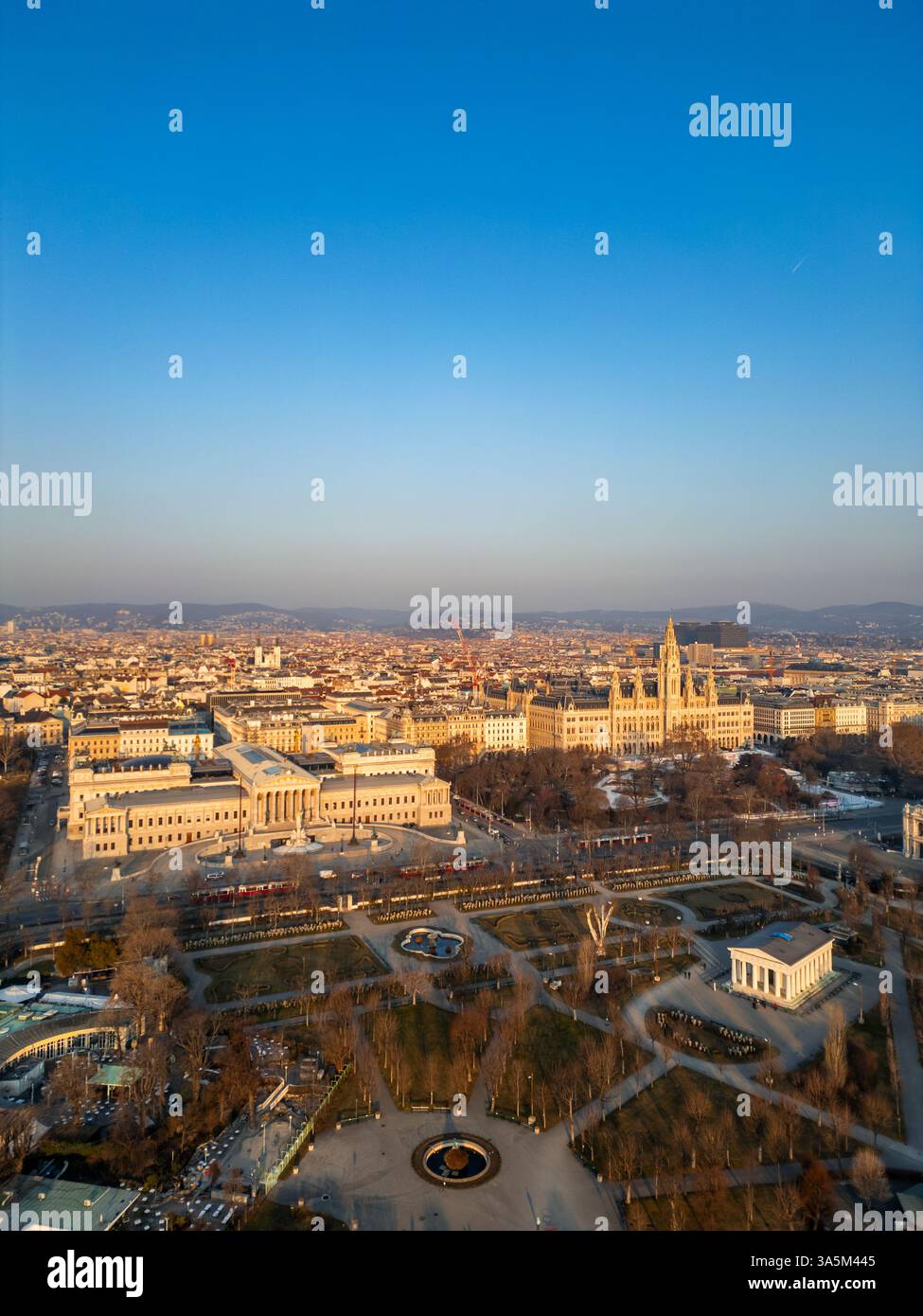 02-22-2025, Vienna, Aerial drone view of Vienna cityscape showing ...