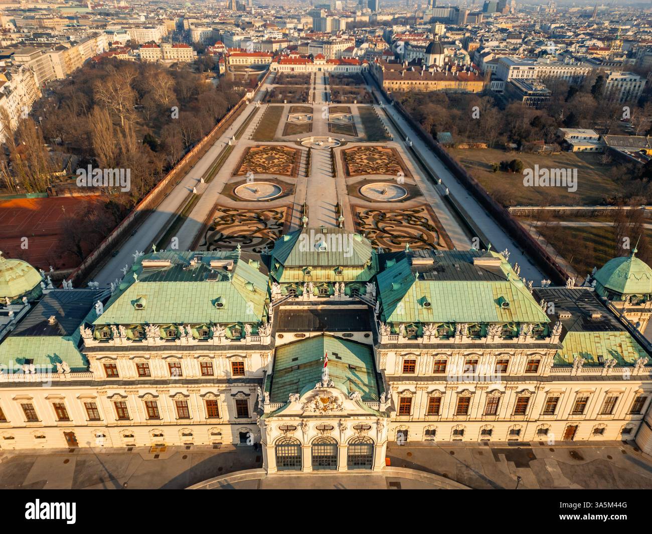 02-22-2025, Vienna, Belvedere Palace with its formal gardens and Vienna ...