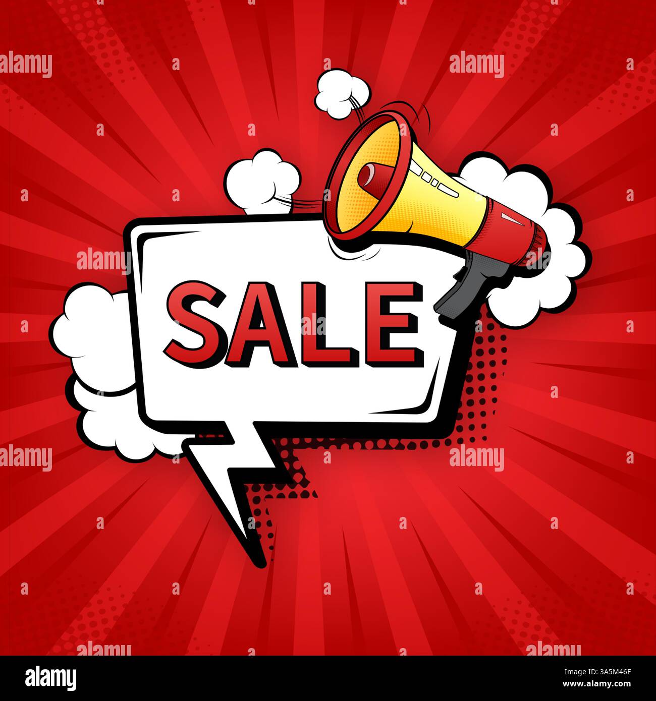 Sale sign illustration with megaphone. Pop style. Cartoon icon on color ...