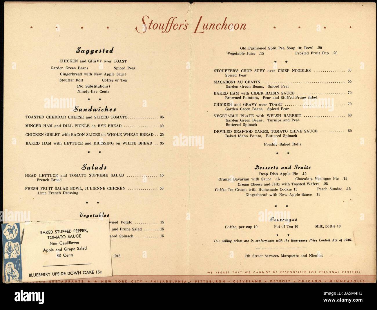 A detailed lunch menu from stouffers hi-res stock photography and ...
