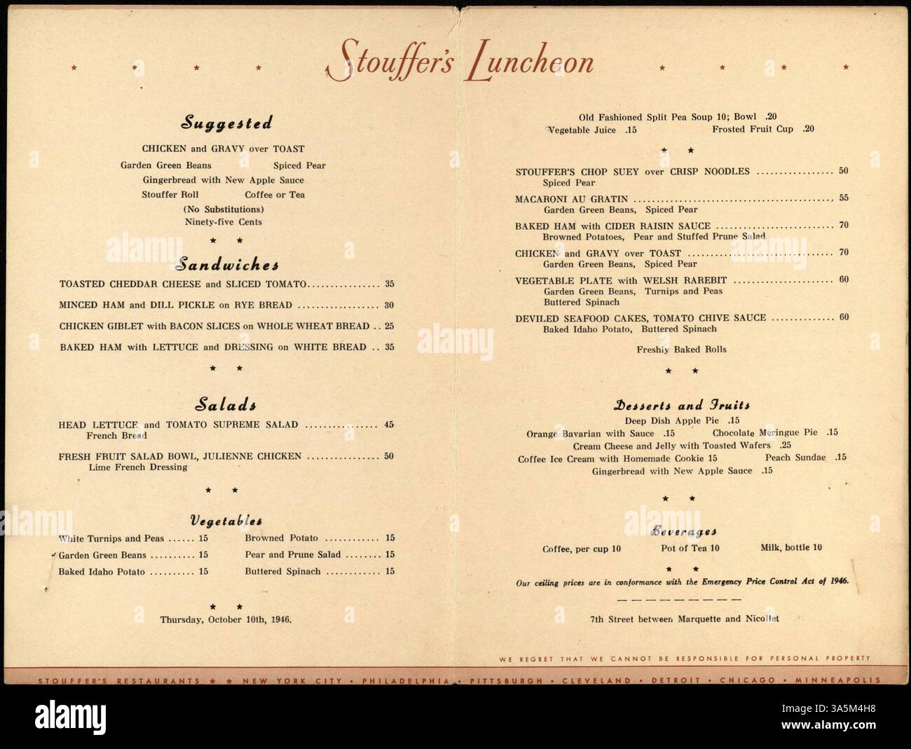 A color-printed lunch menu from Stouffer’s, highlighting a range of ...