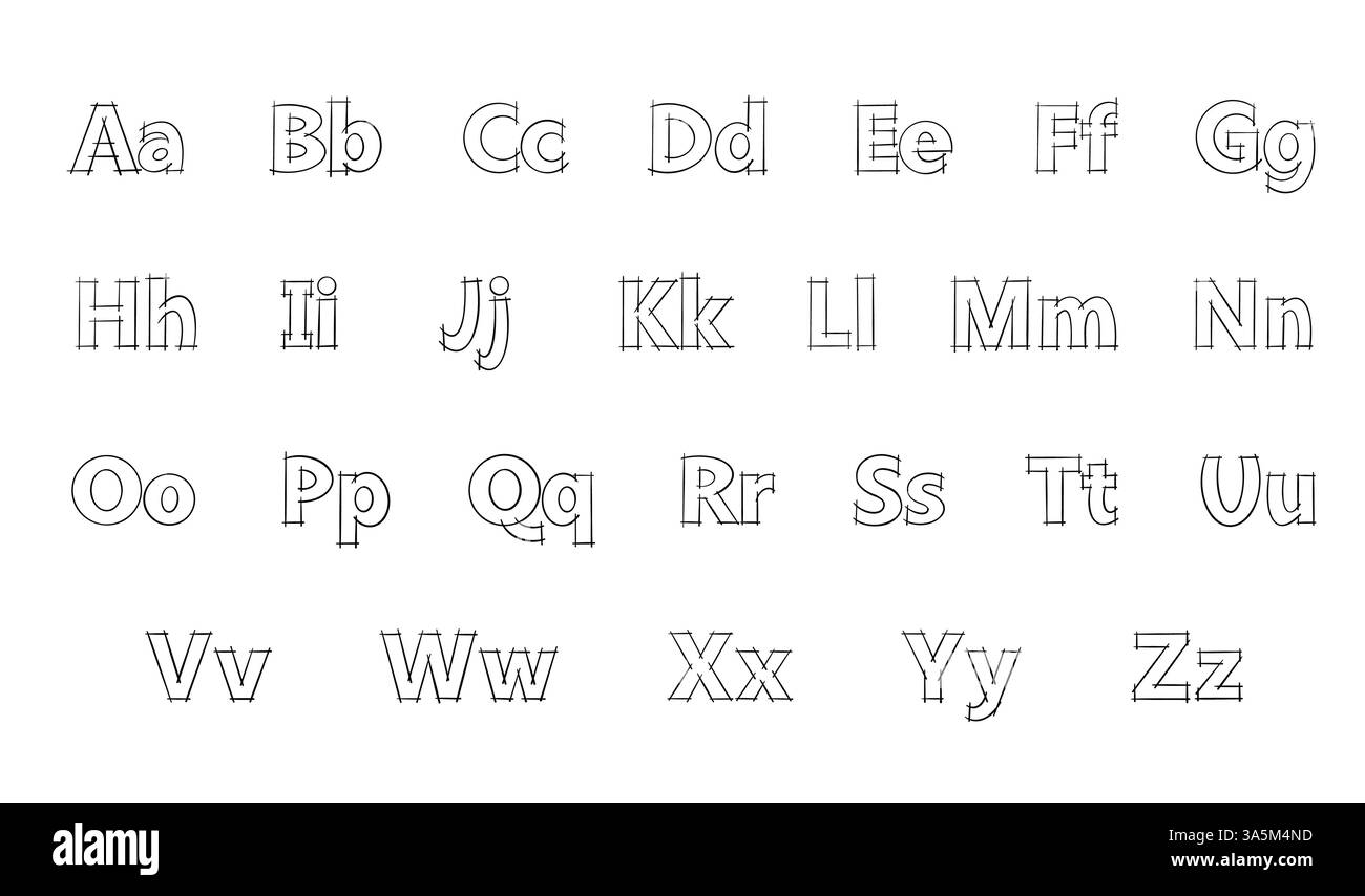 English alphabet letters. Hand drawn Alphabetical font. Vector line ...