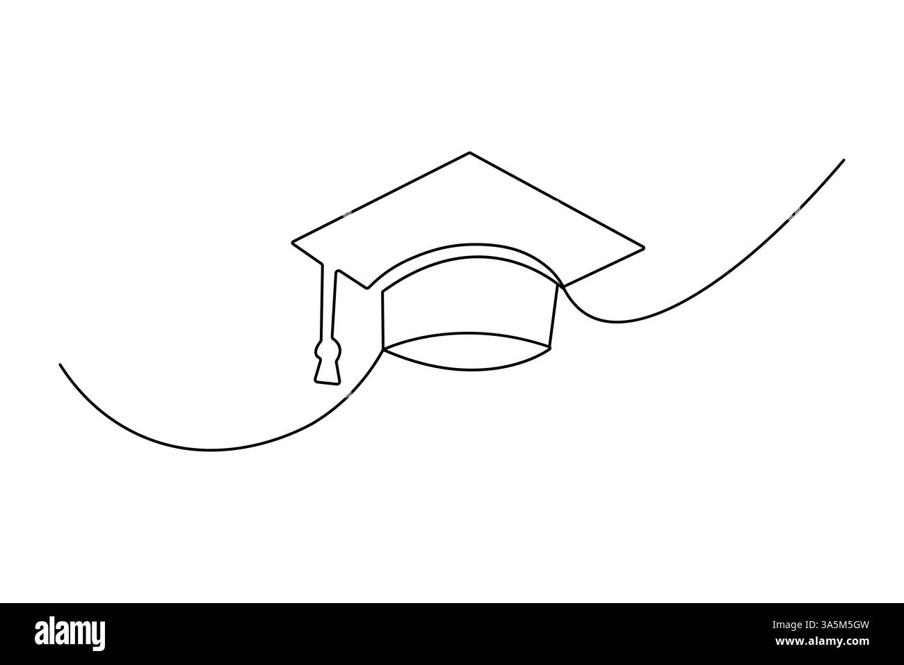 Continuous one line graduation cap drawing with black and white vector ...