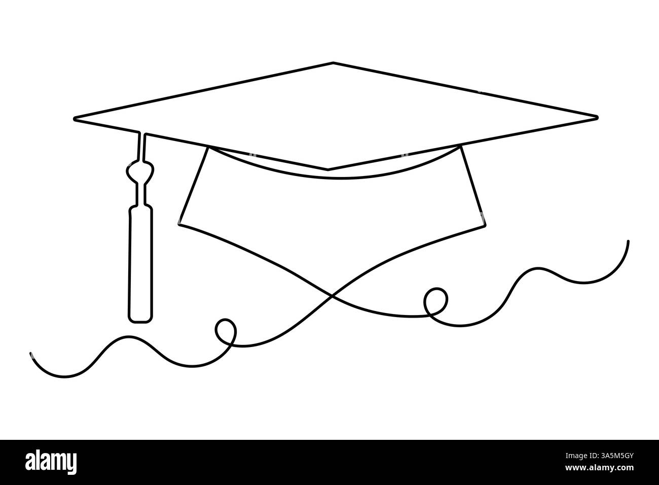 Continuous one line graduation cap drawing with black and white vector ...