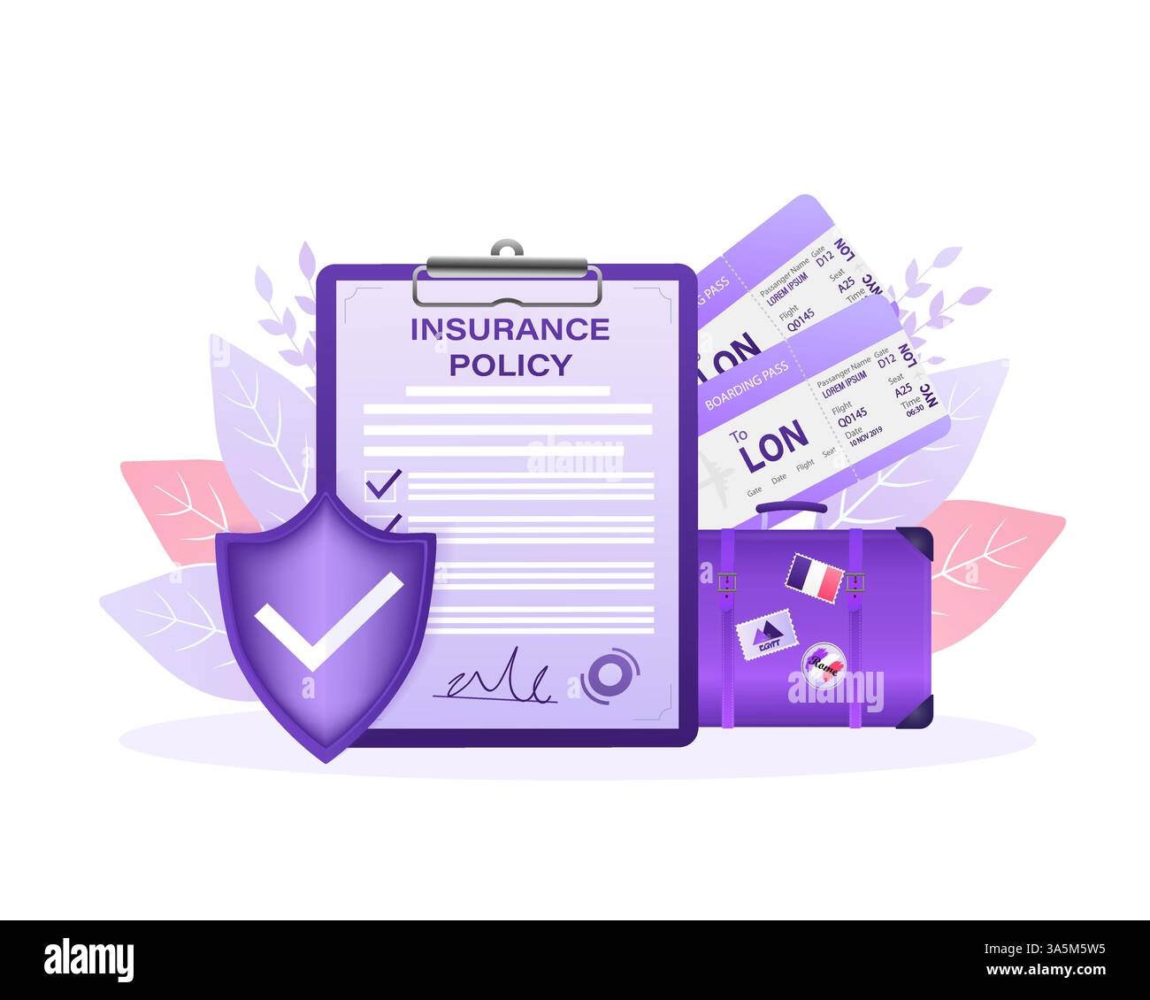 Flat style illustration with insurance policy for report design ...