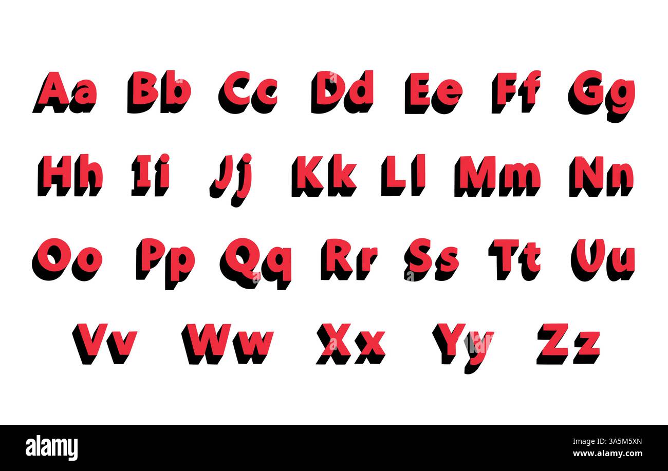 3D font red English alphabet letters, realistic vector illustration ...