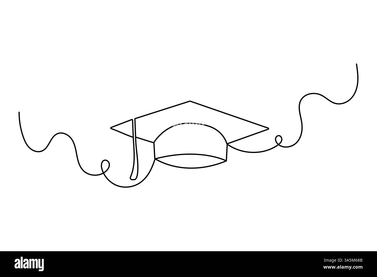 Continuous one line graduation cap drawing with black and white vector ...