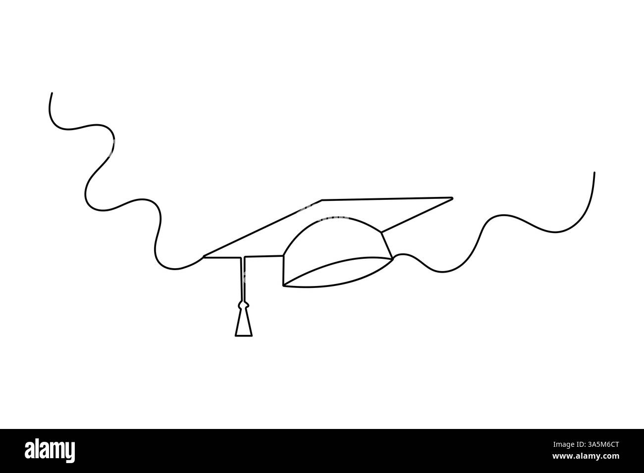 Continuous one line graduation cap drawing with black and white vector ...