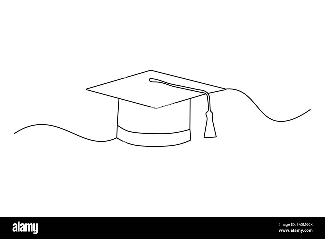 Continuous one line graduation cap drawing with black and white vector ...
