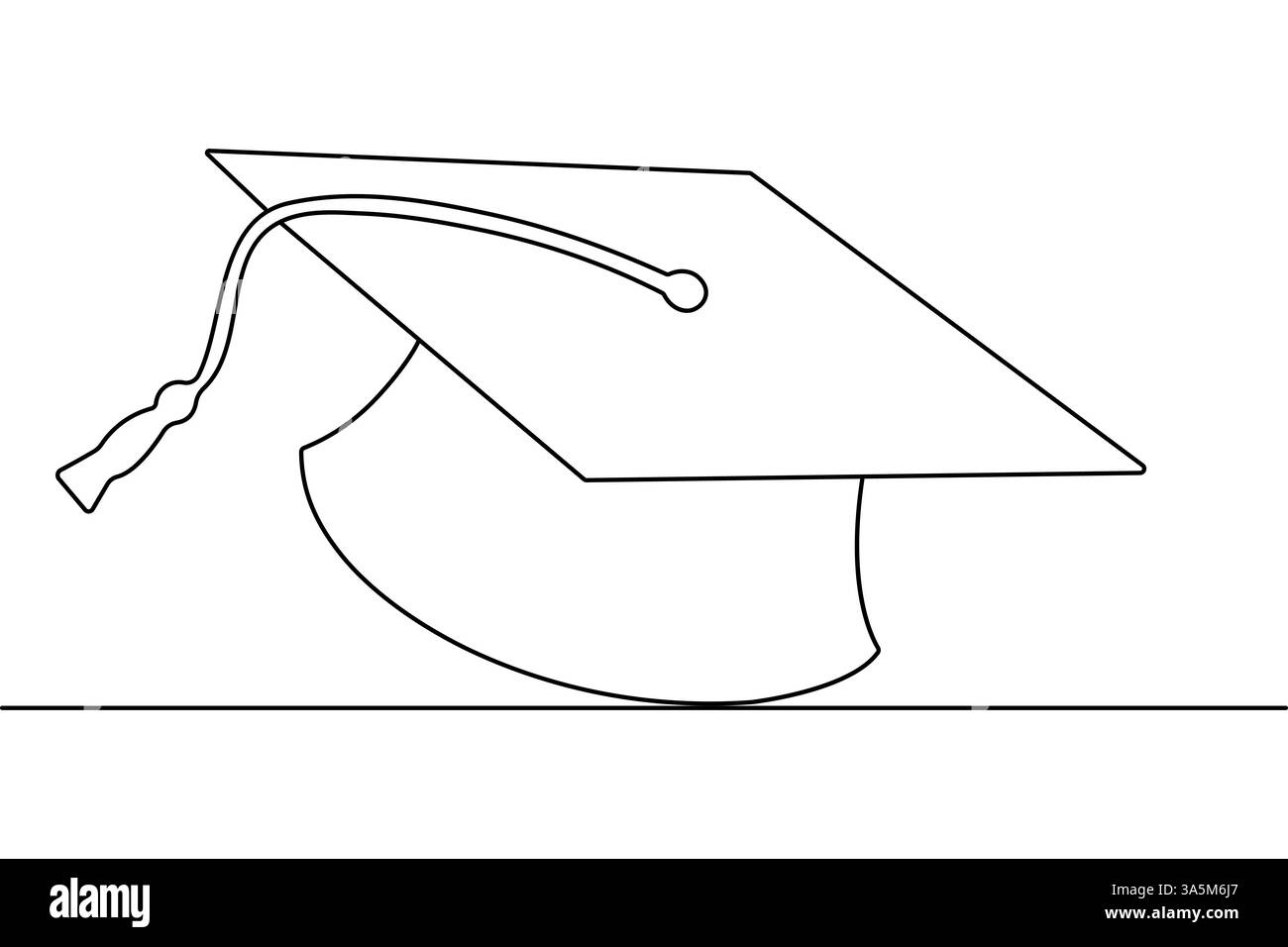 Continuous one line graduation cap drawing with black and white vector ...