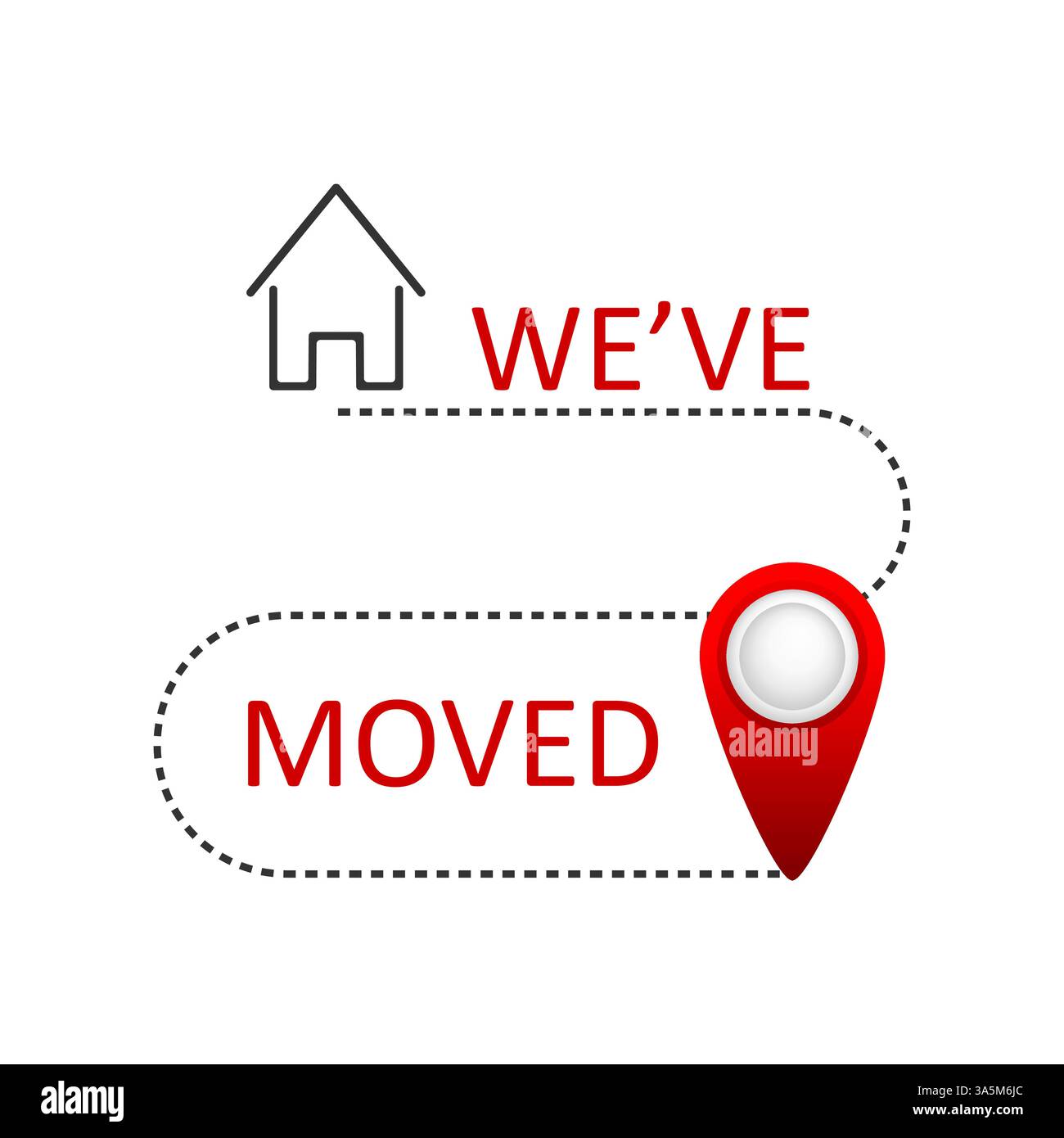We have moved. Sign in flat style with pin. Vector illustration ...