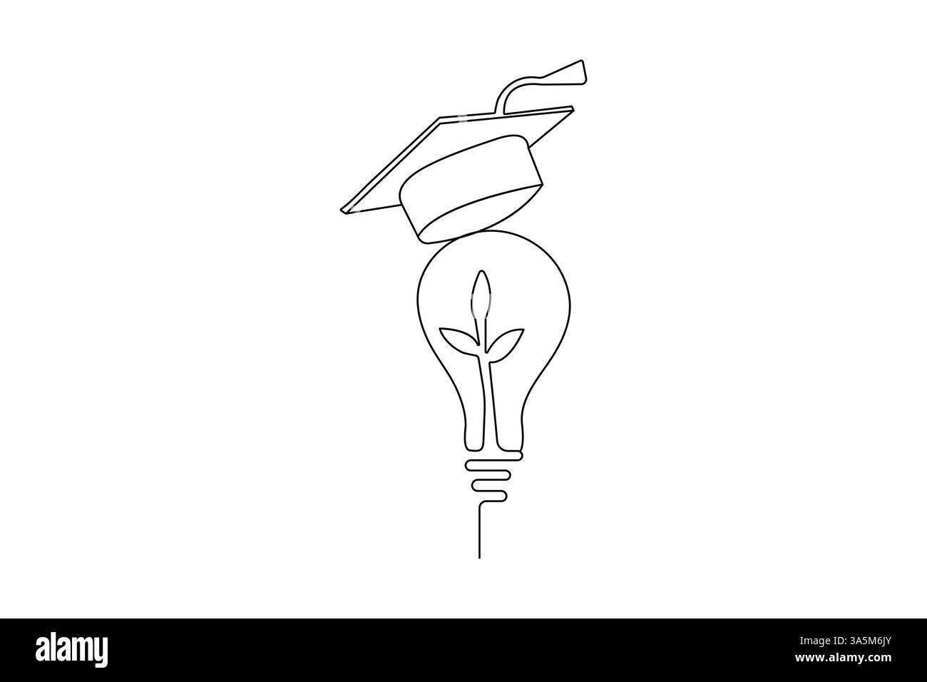 Continuous one line graduation cap drawing with black and white vector ...