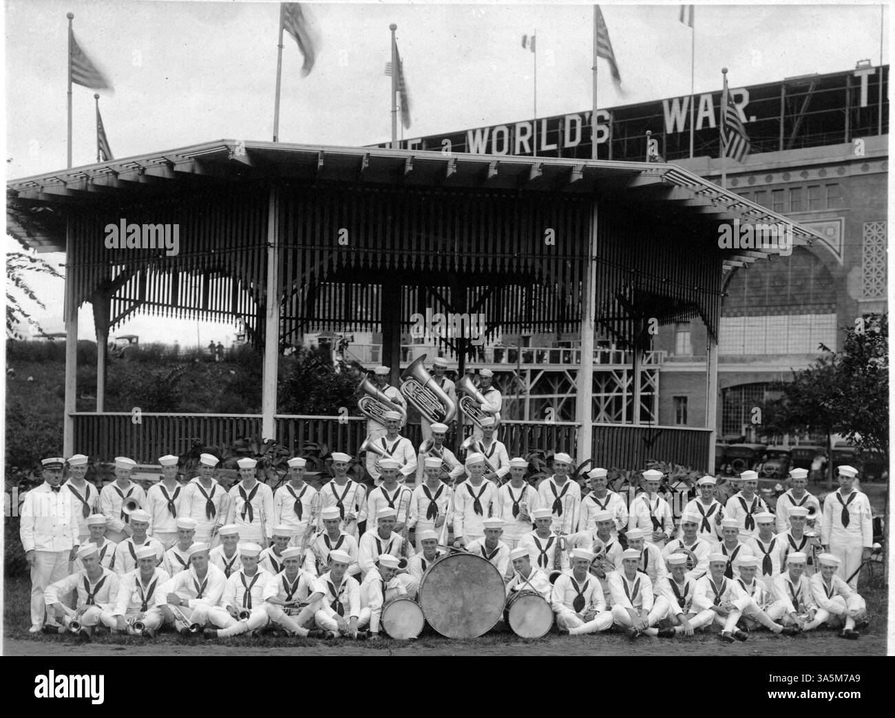 This photograph shows the U.S. Naval Reserve Band performing at the ...