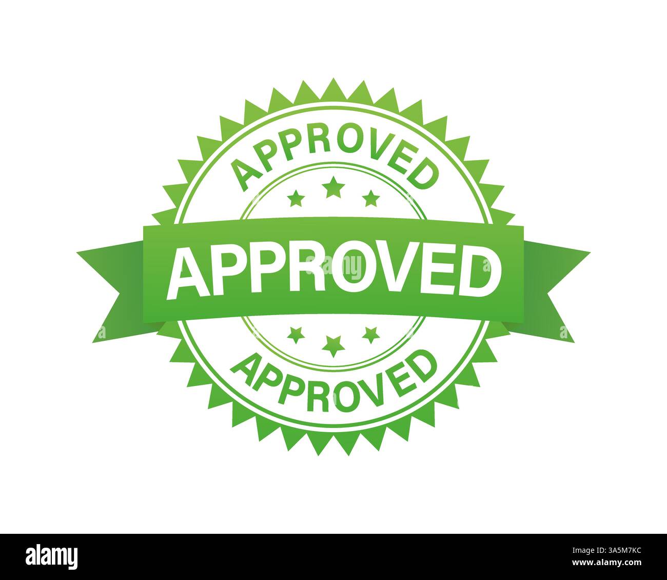 Approved label. Approved green stamp with band. Vector illustration ...