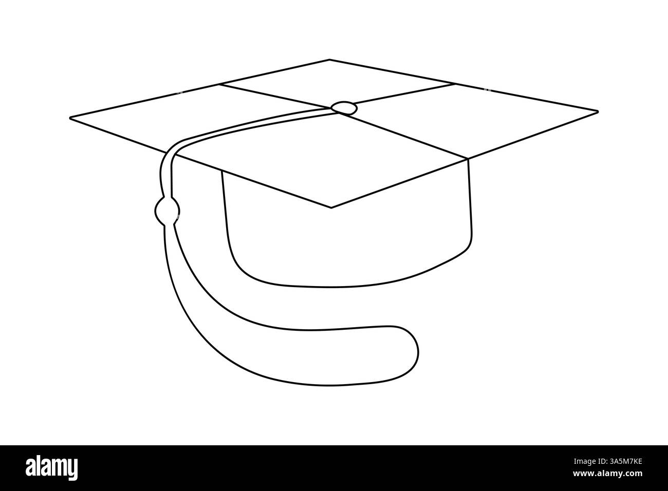 Continuous one line graduation cap drawing with black and white vector ...