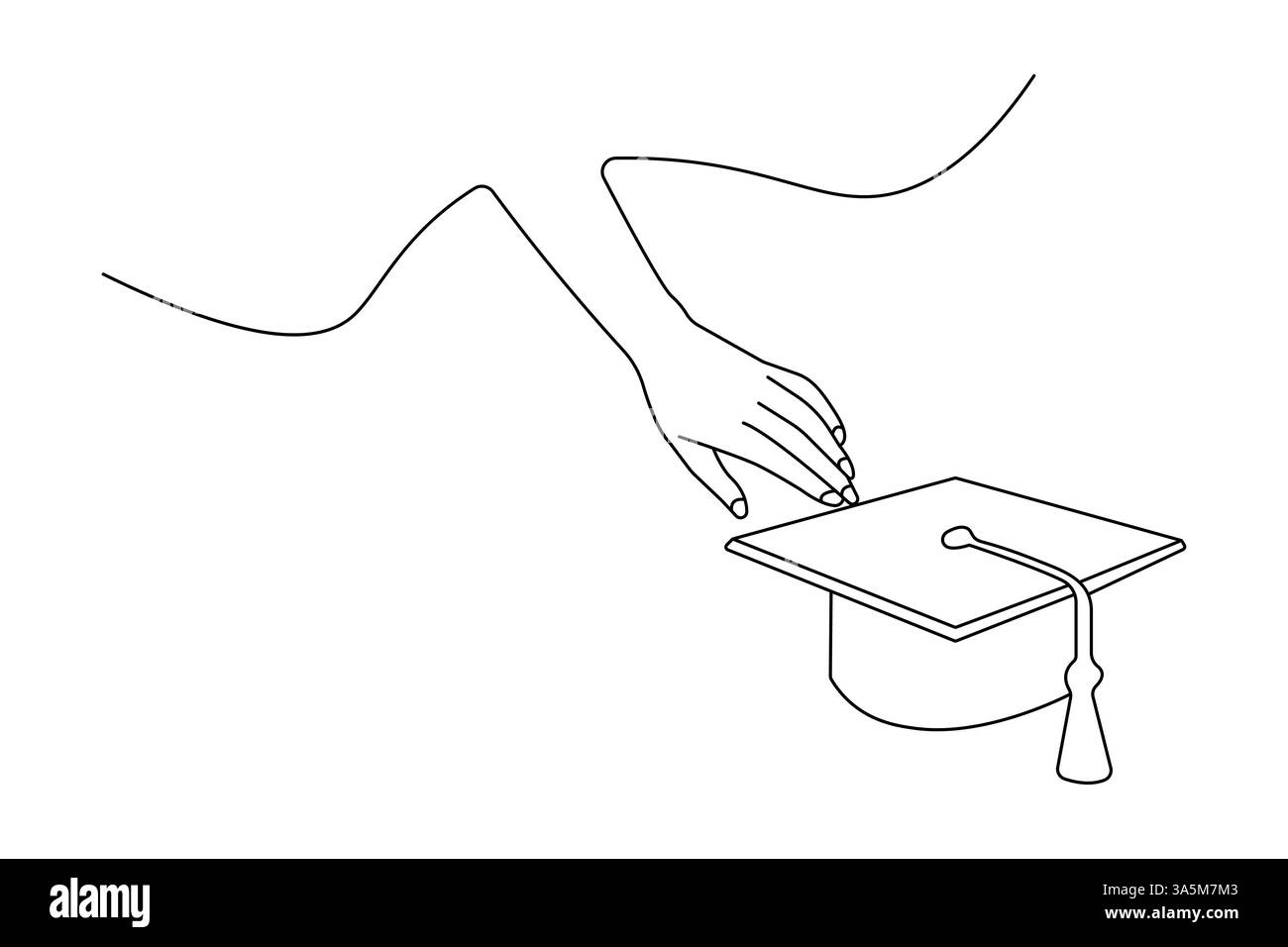 Continuous one line graduation cap drawing with black and white vector ...