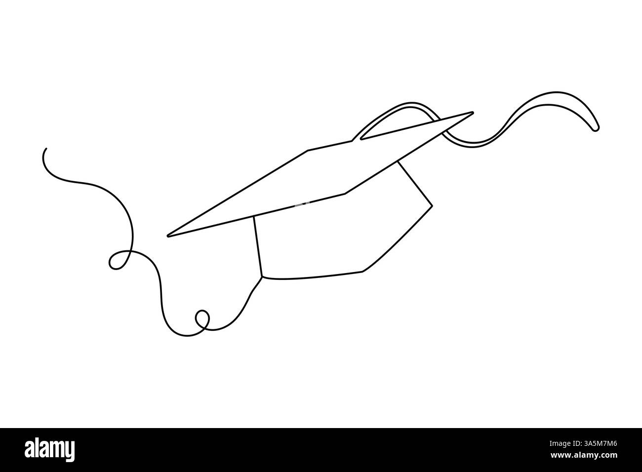 Continuous one line graduation cap drawing with black and white vector ...