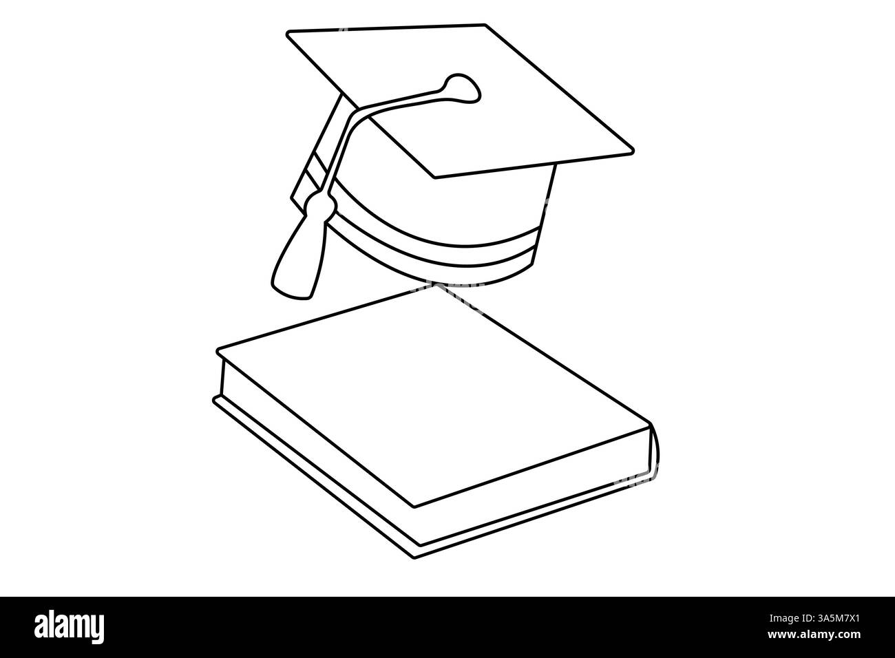 Continuous one line graduation cap drawing with black and white vector ...
