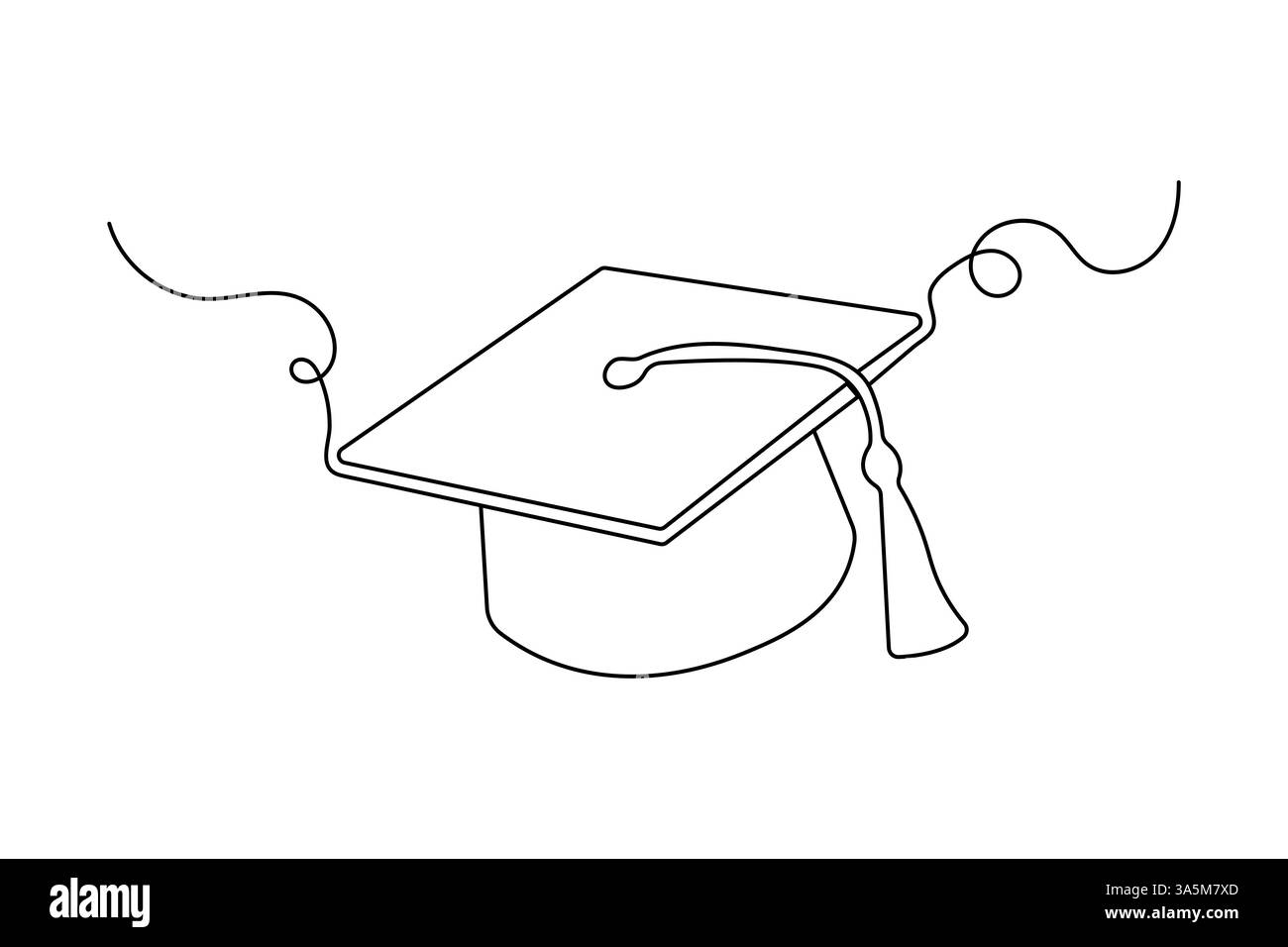 Continuous one line graduation cap drawing with black and white vector ...