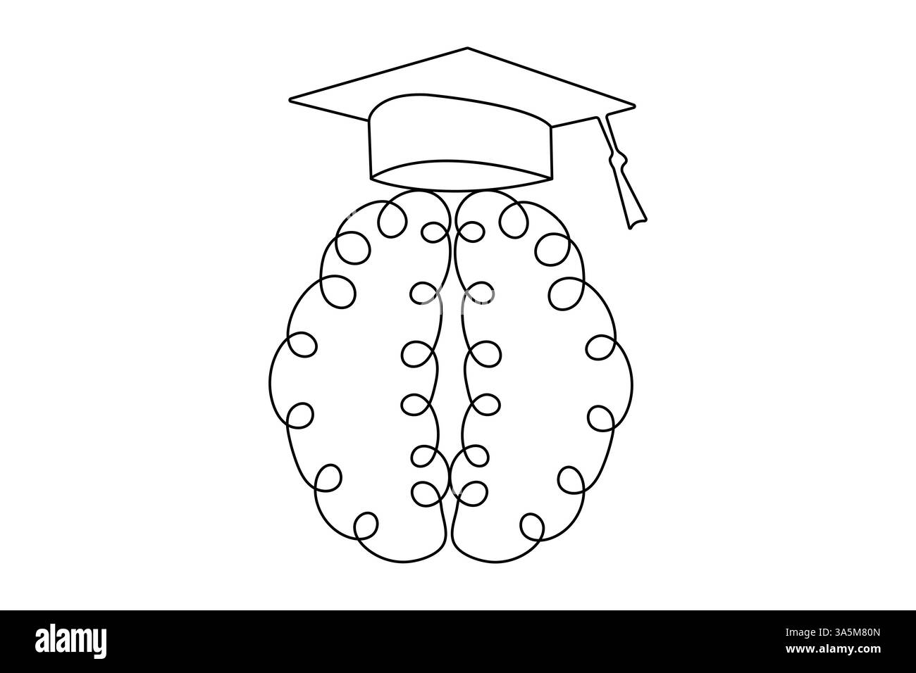 Continuous one line graduation cap drawing with black and white vector ...