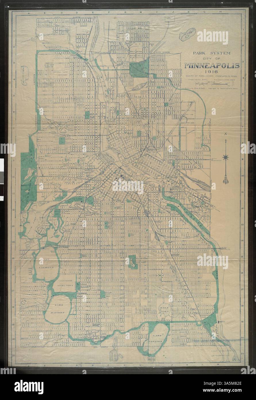 This 1916 street map of Minneapolis shows the city's park system ...