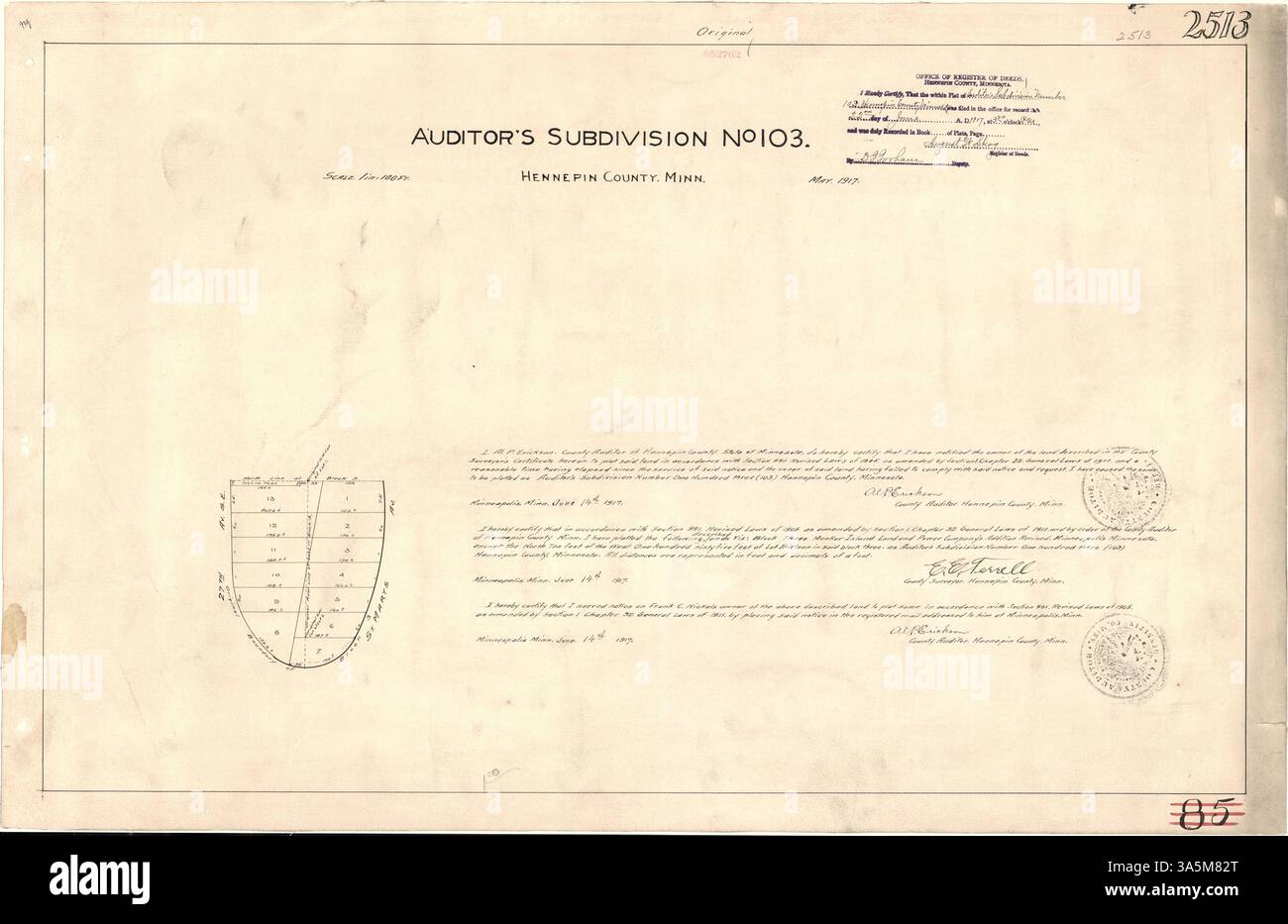 Auditor's Subdivision No. 103 is a land division document, detailing a ...