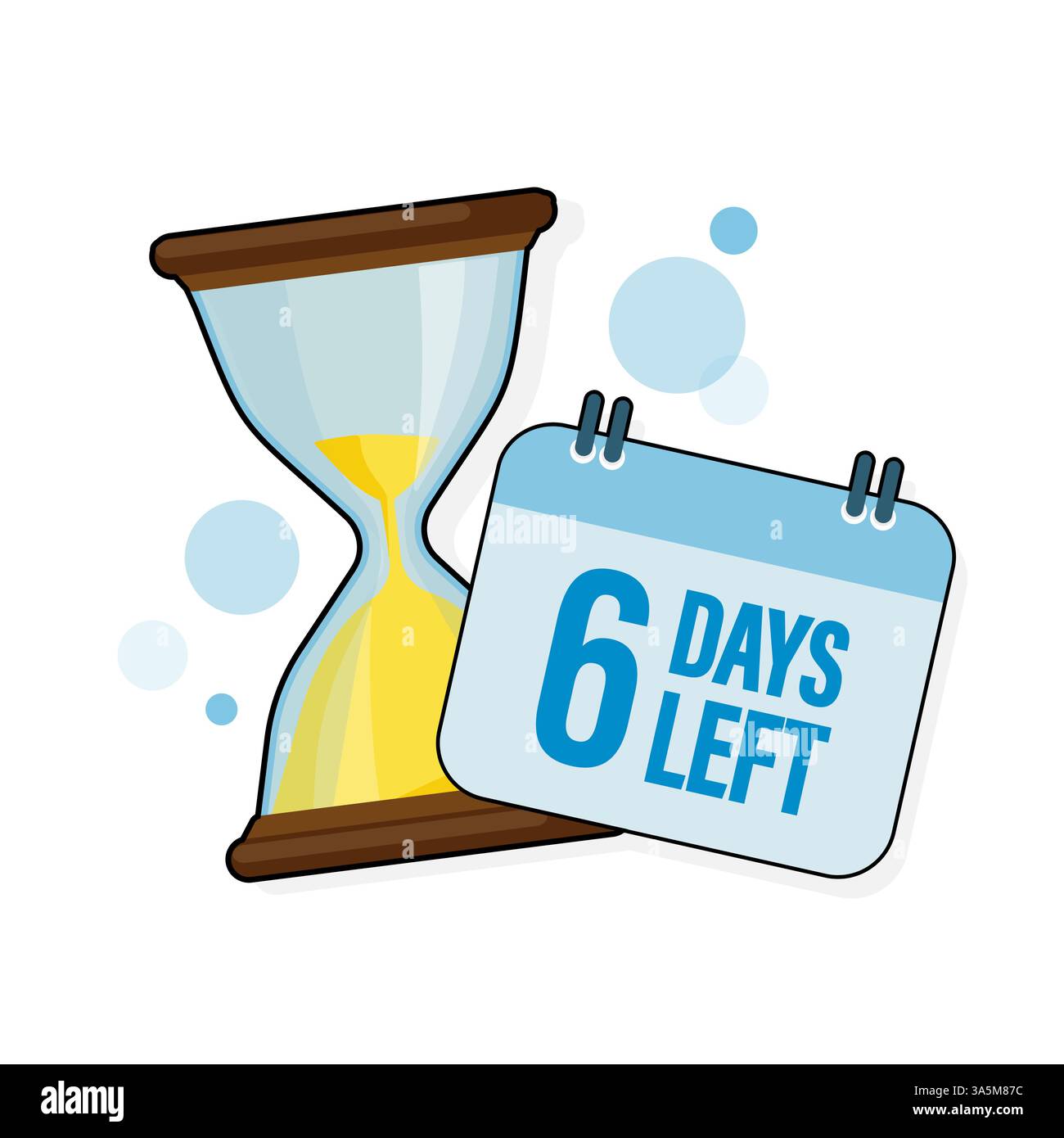 6 days left. Sandglasses with calendar icon on a white background ...