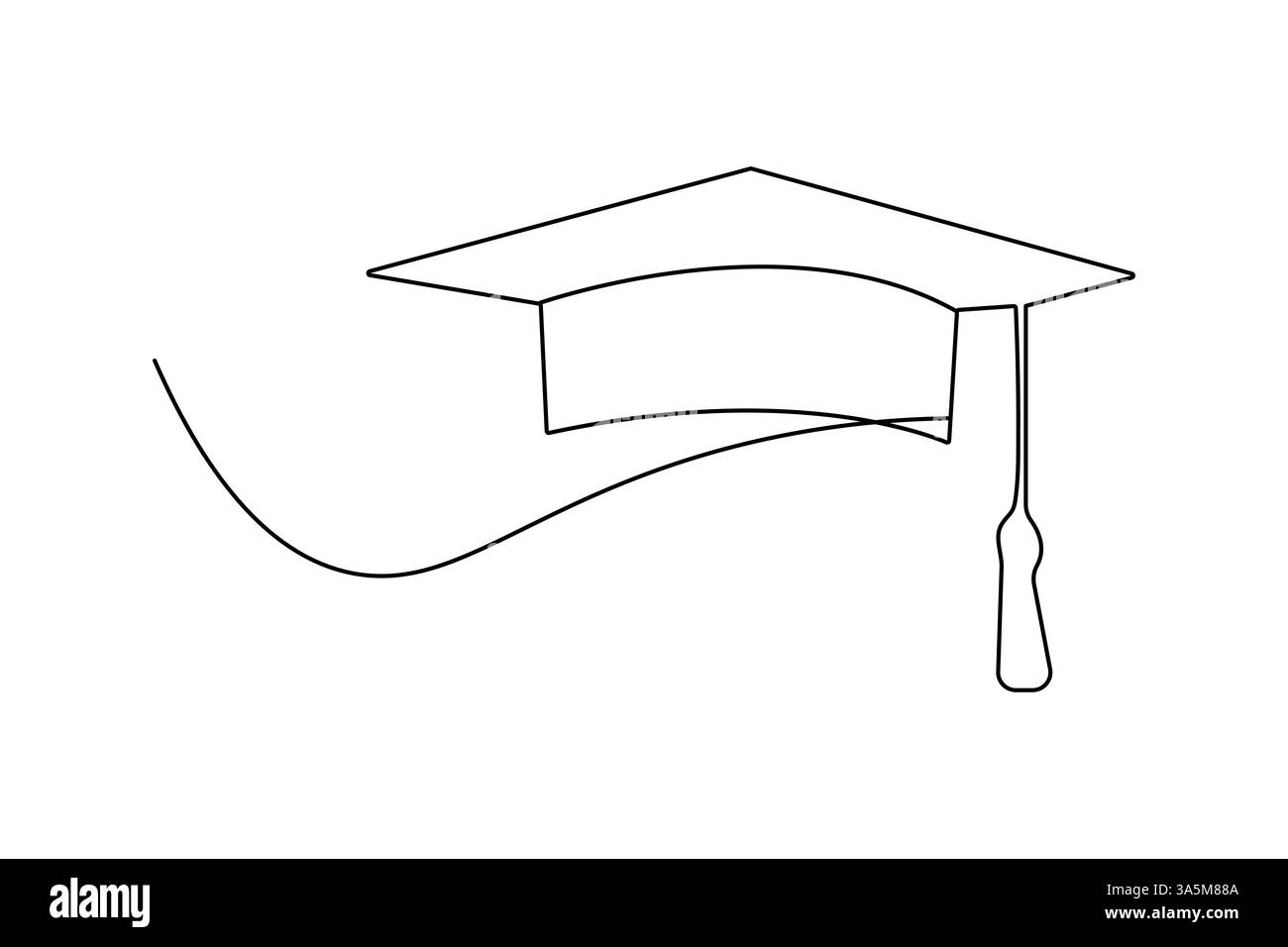Continuous one line graduation cap drawing with black and white vector ...