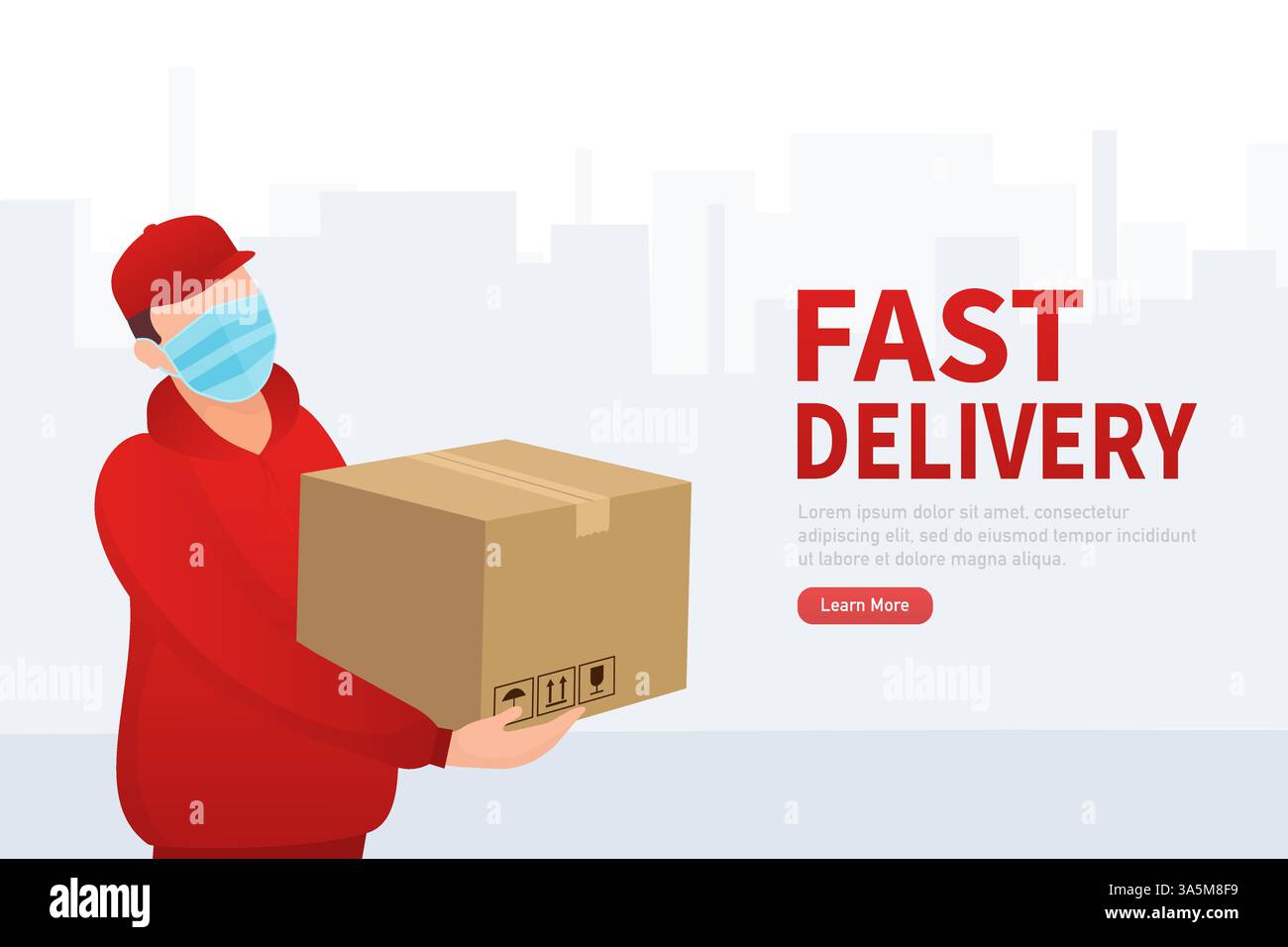Flat icon with fast delivery people for mobile app design. Fast courier ...