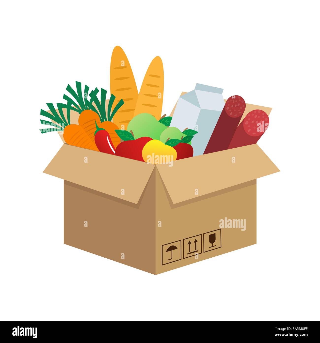 Food in box in cartoon style on white background. Food delivery. Vector ...