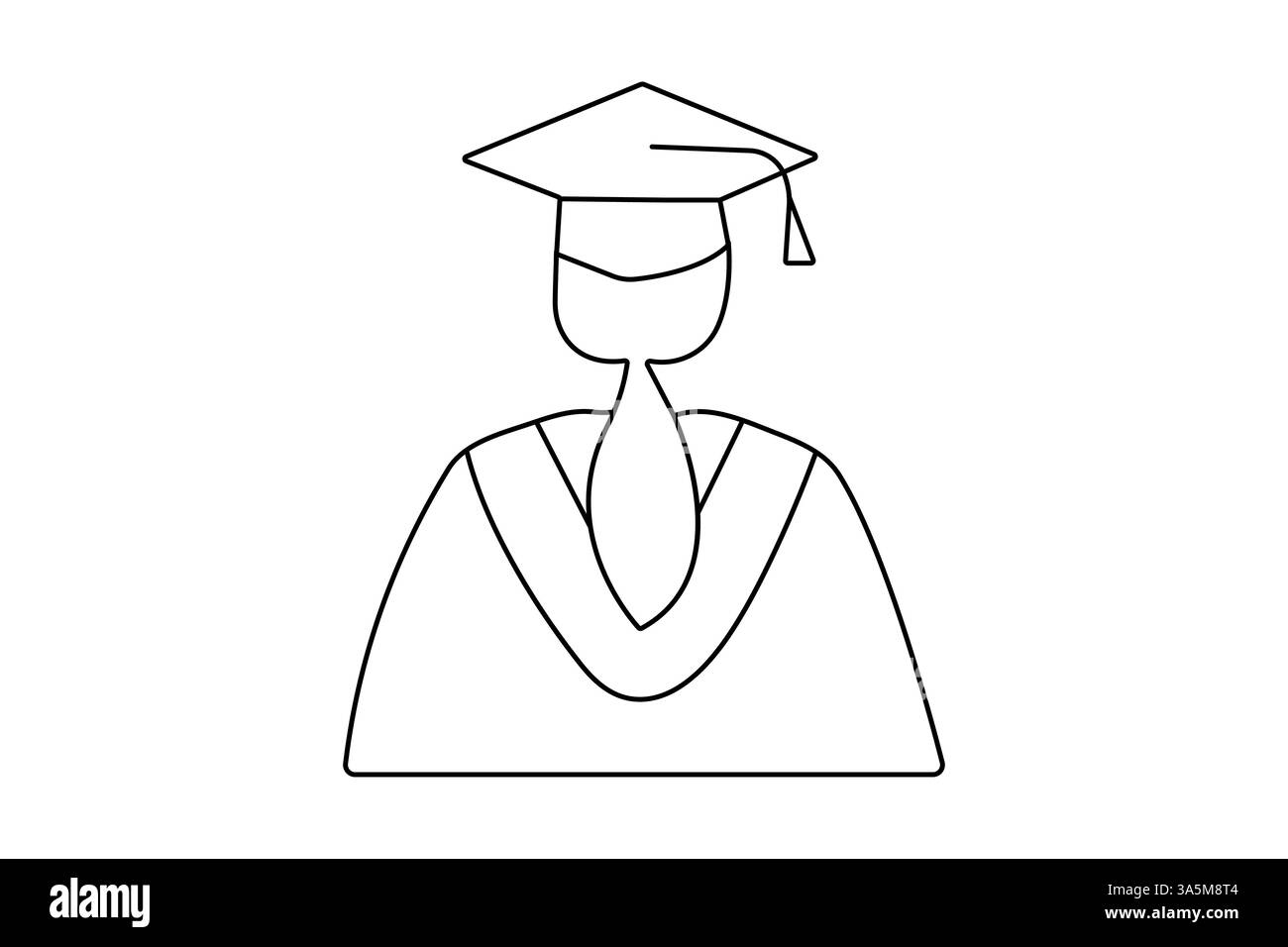 Continuous one line graduation cap drawing with black and white vector ...