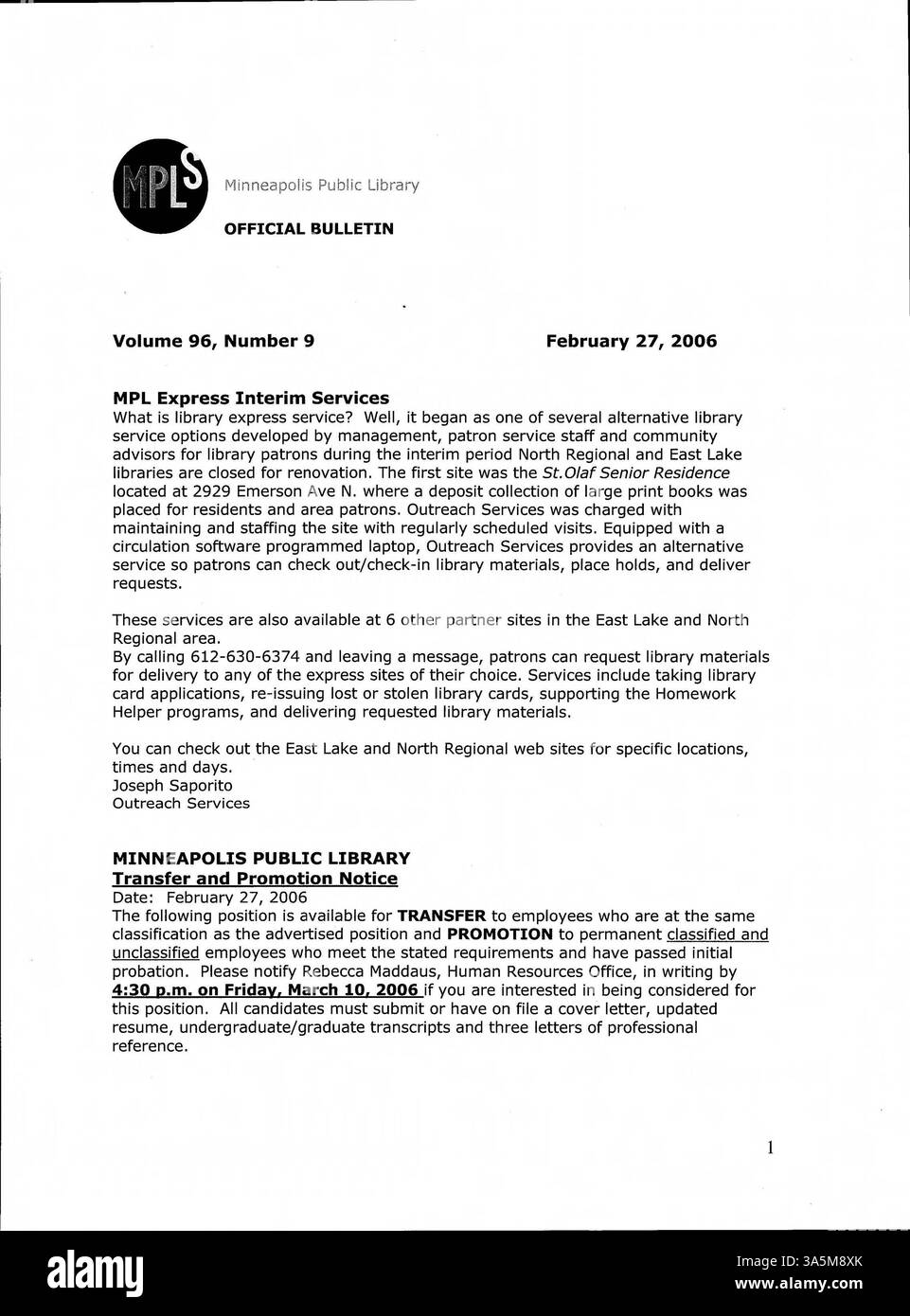 The 2006 Minneapolis Public Library Official Bulletin offers employees ...