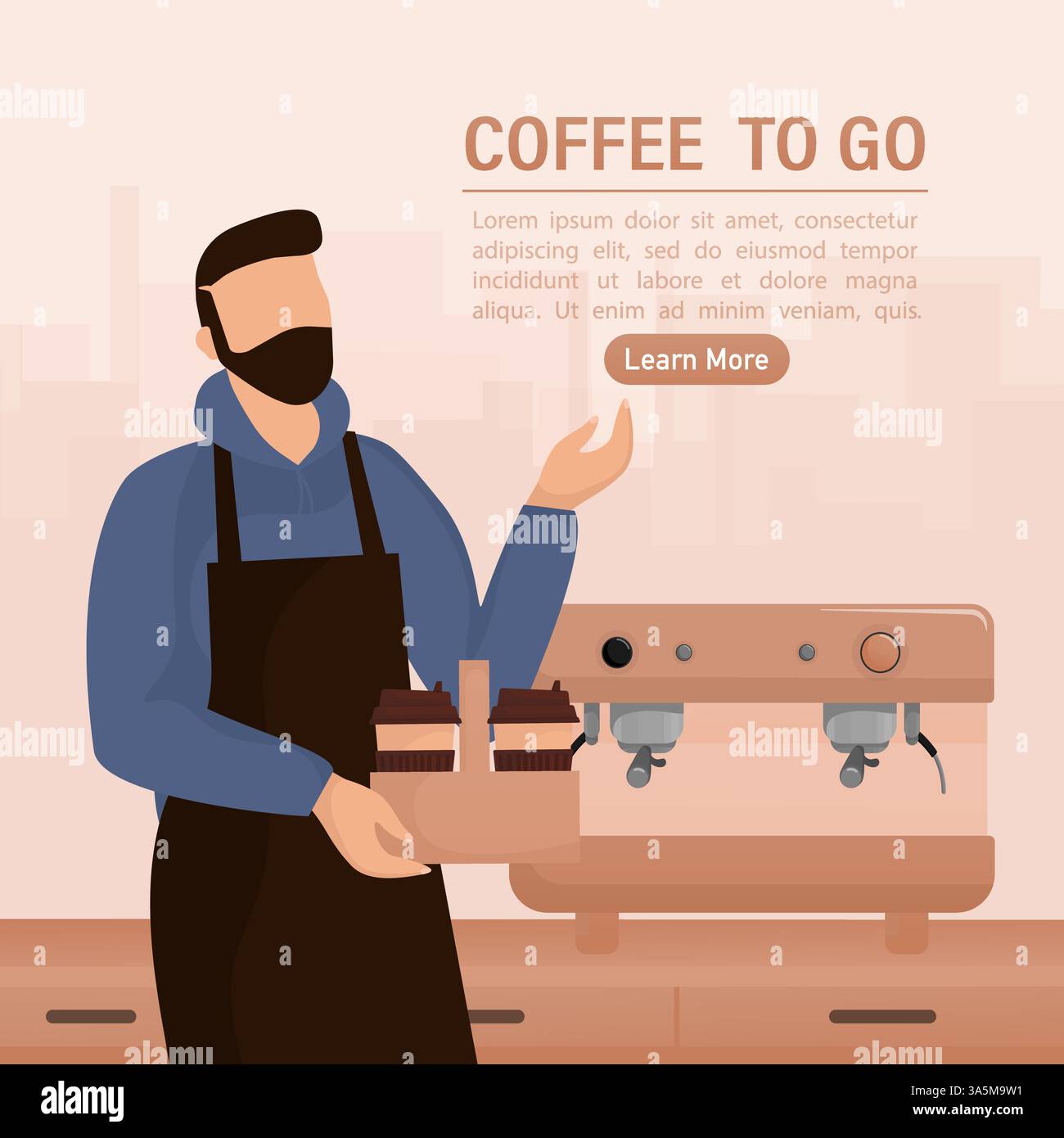 Flat illustration with coffee to go people. Cartoon people illustration ...