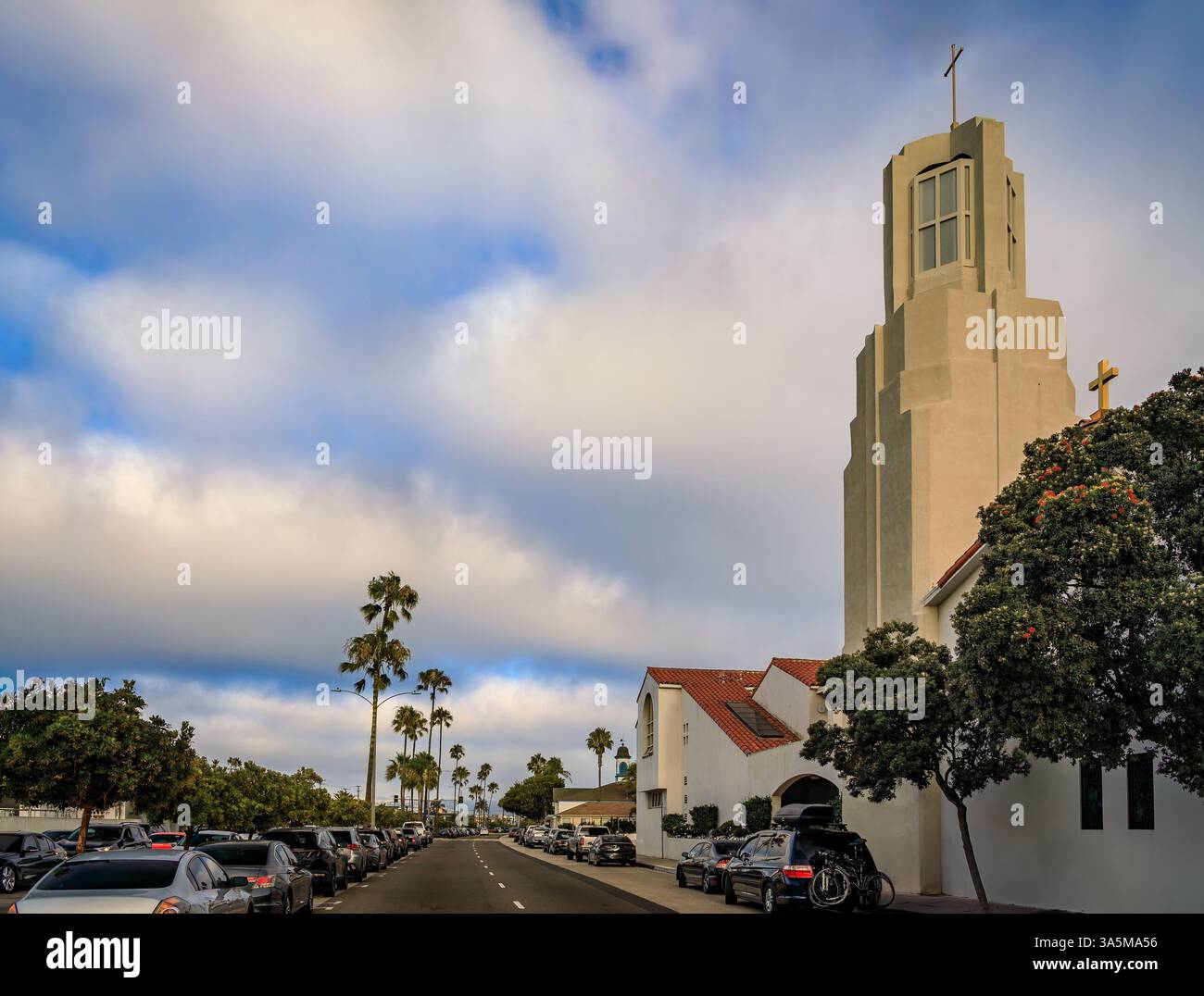 Our Lady of Mount Carmel art deco church tower rising above Balboa ...