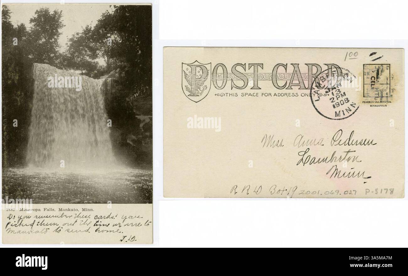 A vintage postcard view of the Lower Minneopa Falls in Minneopa State ...