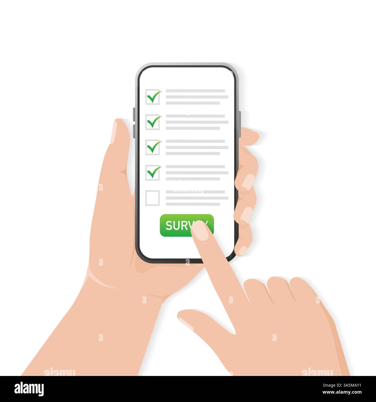 Checklist on smartphone screen. Online survey concept. Hand holds ...