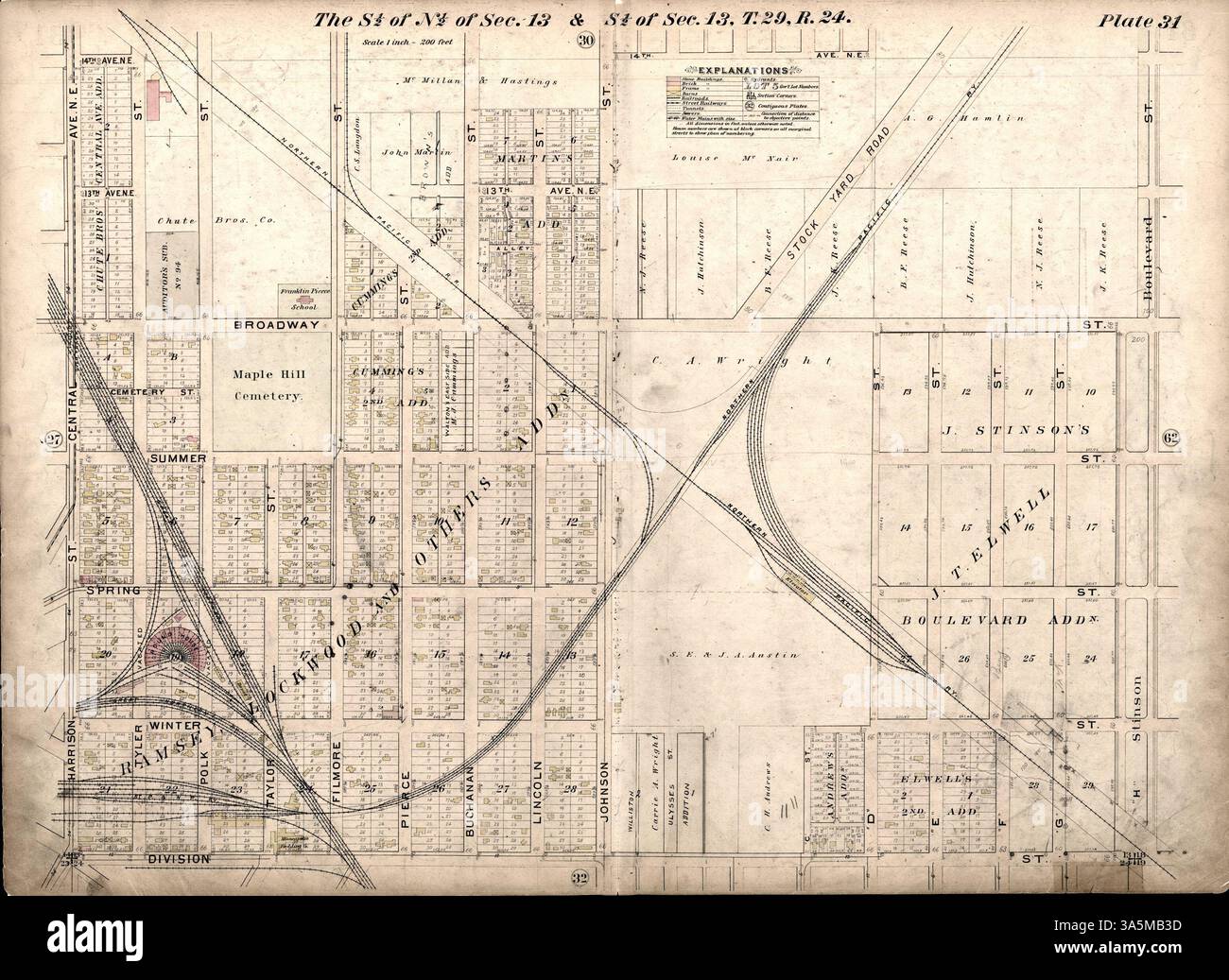 Detailed survey of Minneapolis properties including railroads ...