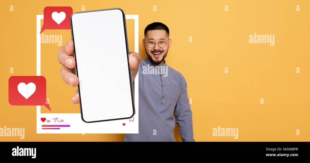 Influencer using smartphone to engage on social media with heart ...