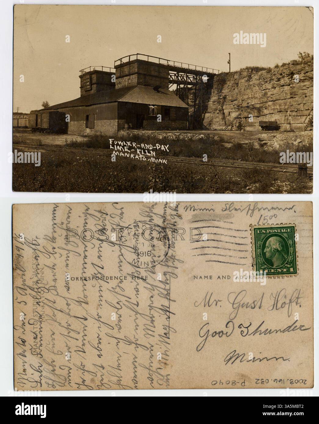 View of the quarry and lime kiln operated by Fowler & Pay in Mankato, a ...