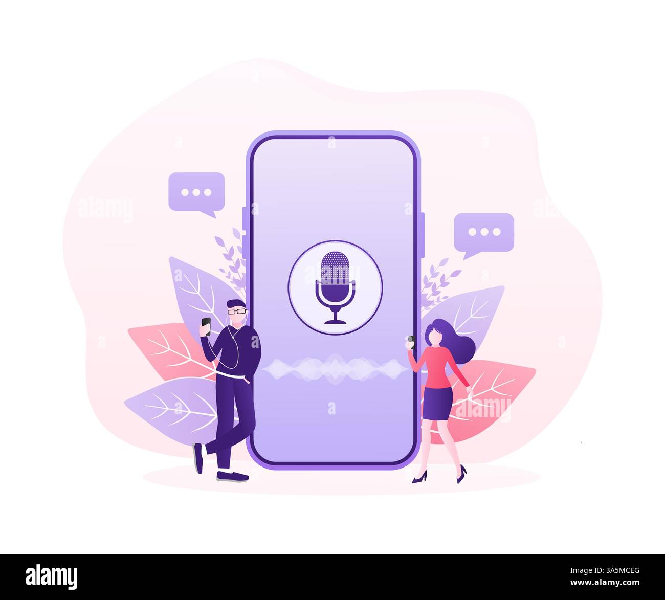 Concept vector illustration of young people with voice assistant ...