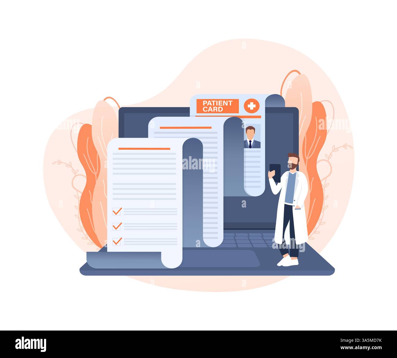 Patient card. Flat design vector illustration. Patient card with people ...