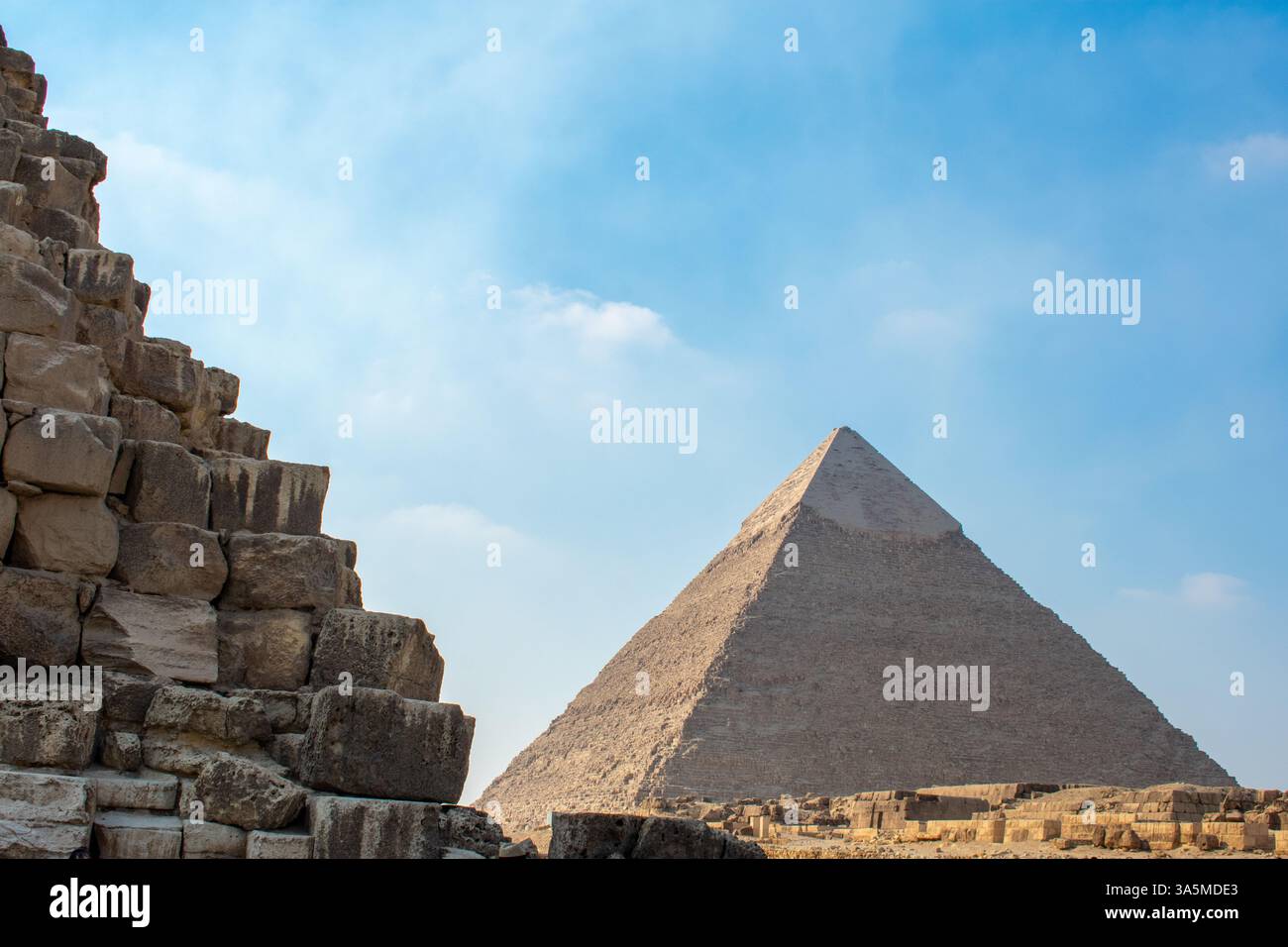 Famous Great Pyramids of Chephren and Cheops, Cairo, Egypt. Two of the ...