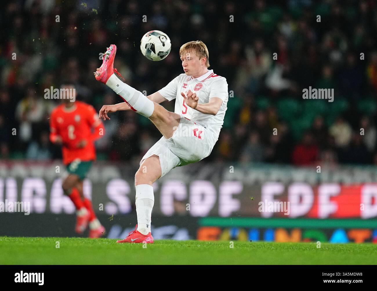 March 23 2025: Victor Kristiansen of Denmark controls the ball during a ...