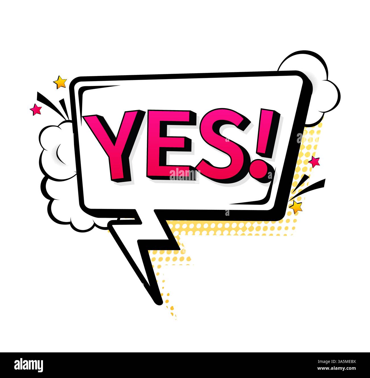 Yes sign illustration with megaphone. Pop style. Cartoon icon on color ...